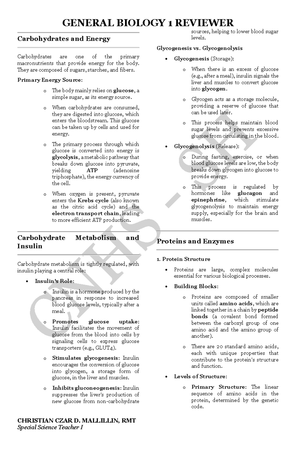 Gen Bio 1 Reviewer Q2 Final - CHRISTIAN CZAR D. MALLILLIN, RMT ...