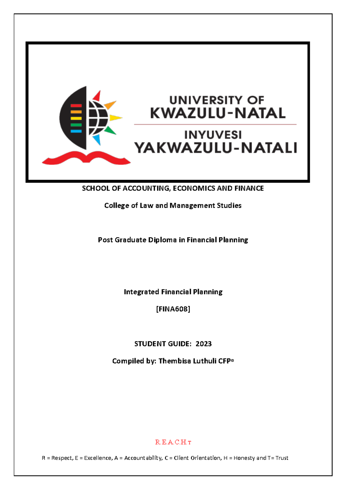 Integrated Financial Planning Course Outline (FINA 608) - 2023 Guide ...
