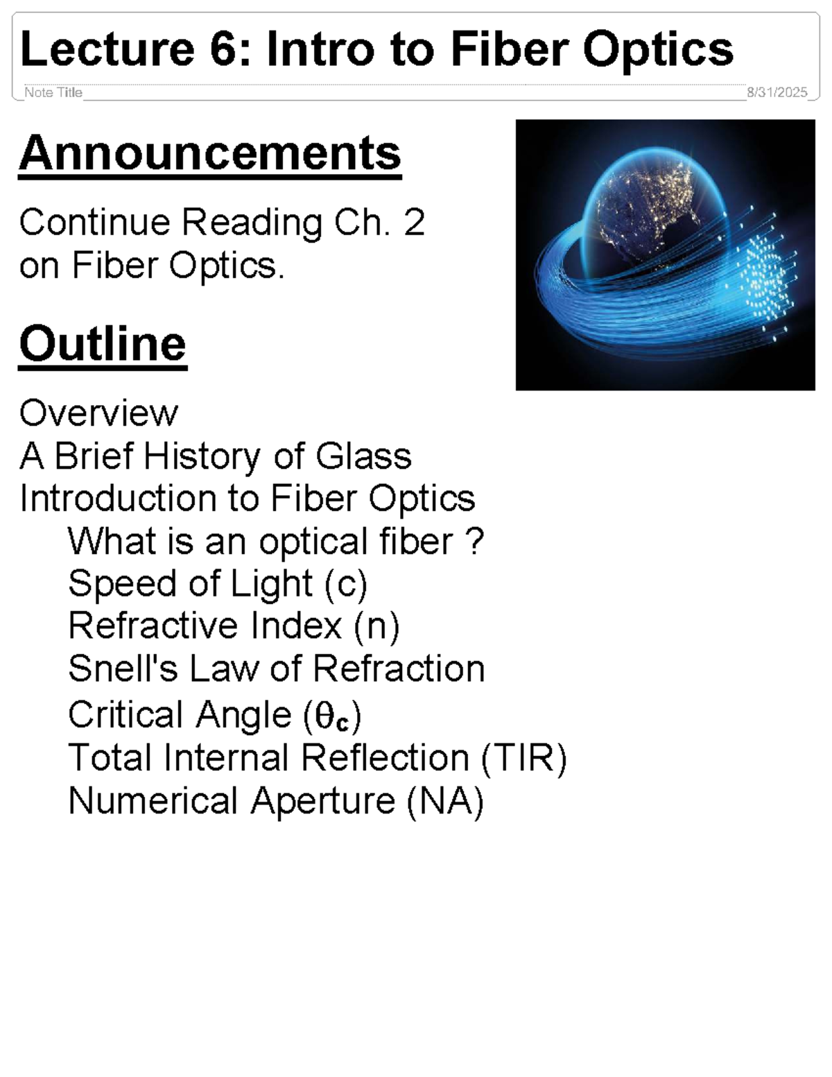 PHYS1202: Final Exam Lecture Notes on Fiber Optics & TIR - Studocu