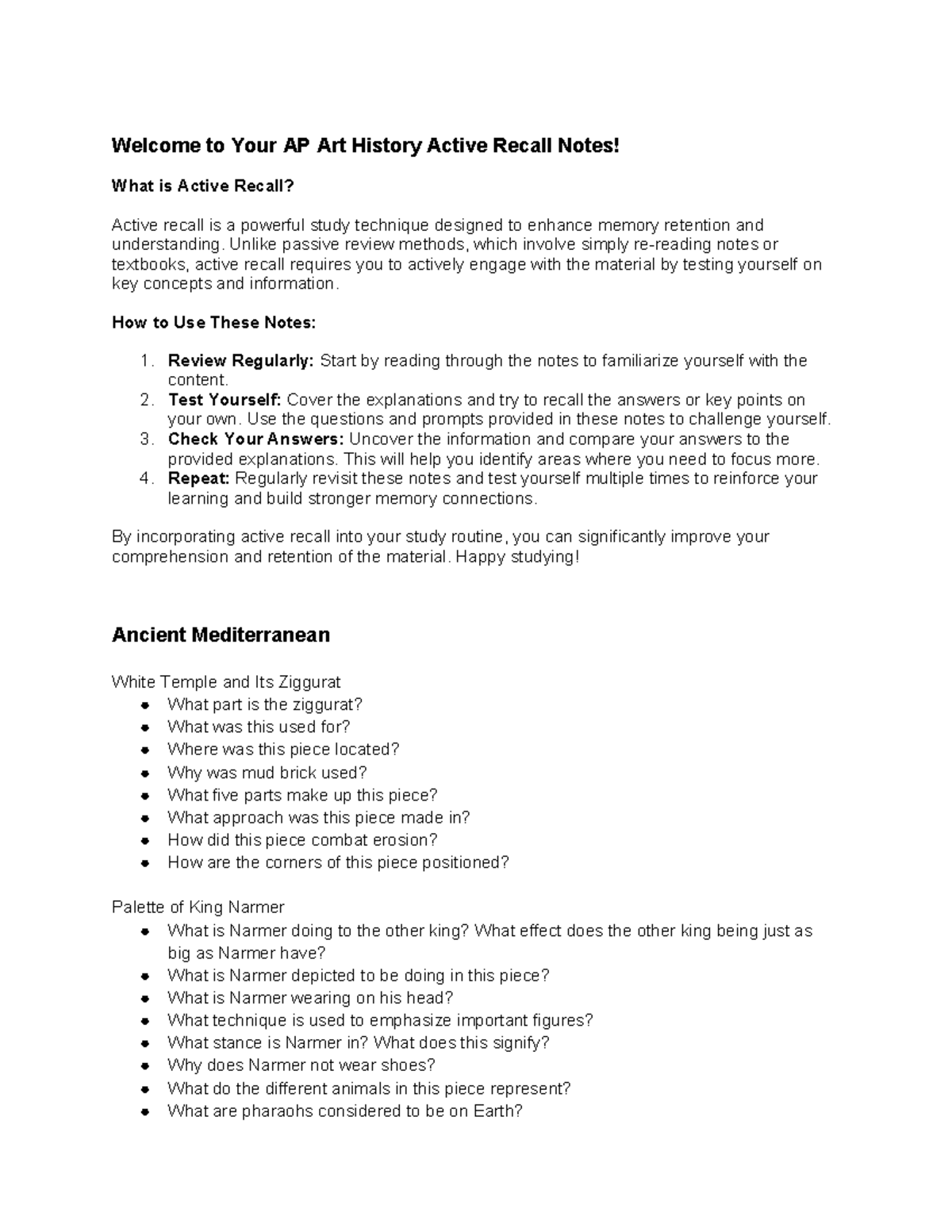 AP Art History Active Recall Notes: Ancient Mediterranean Overview ...