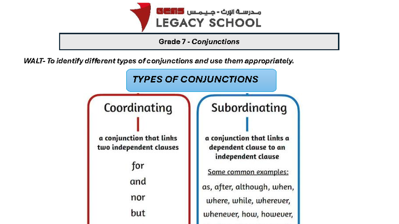 Grade 7 Conjunctions: Identifying Types and Usage - Studocu