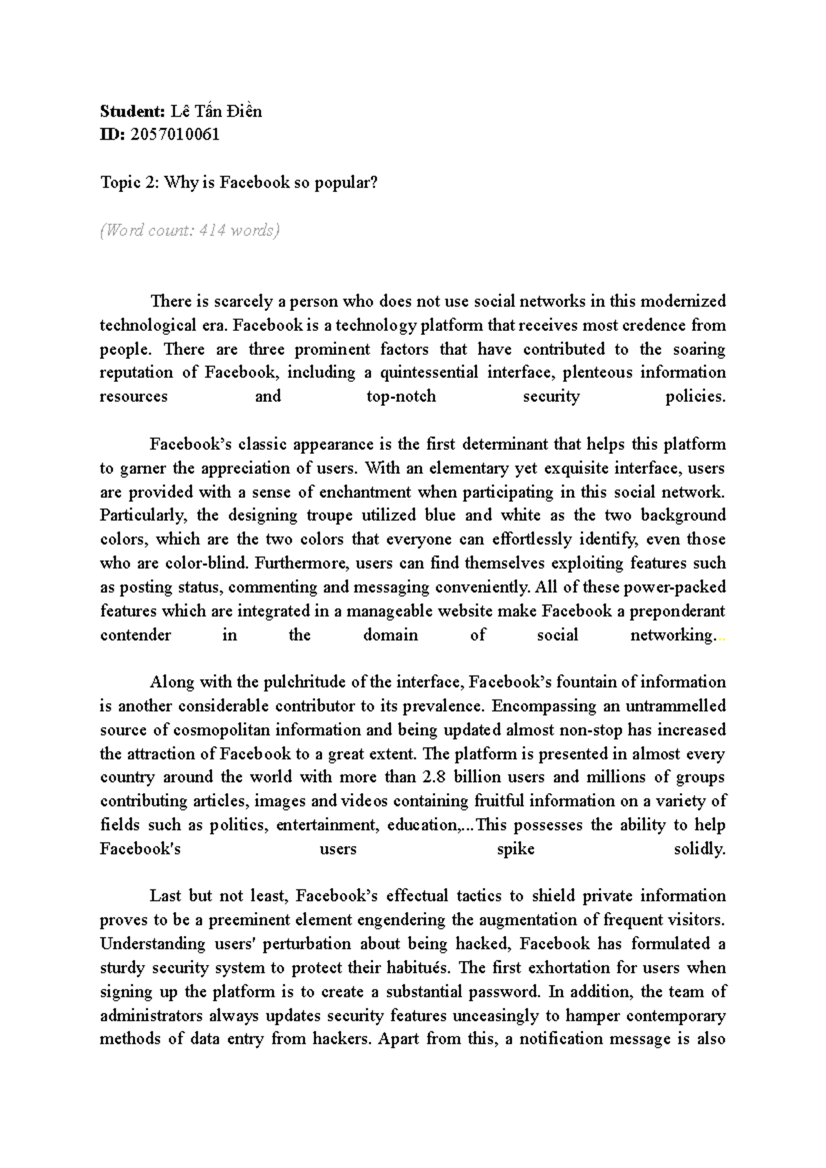 Lê Tấn Điền's Individual Writing 2: Why Facebook is So Popular - Studocu