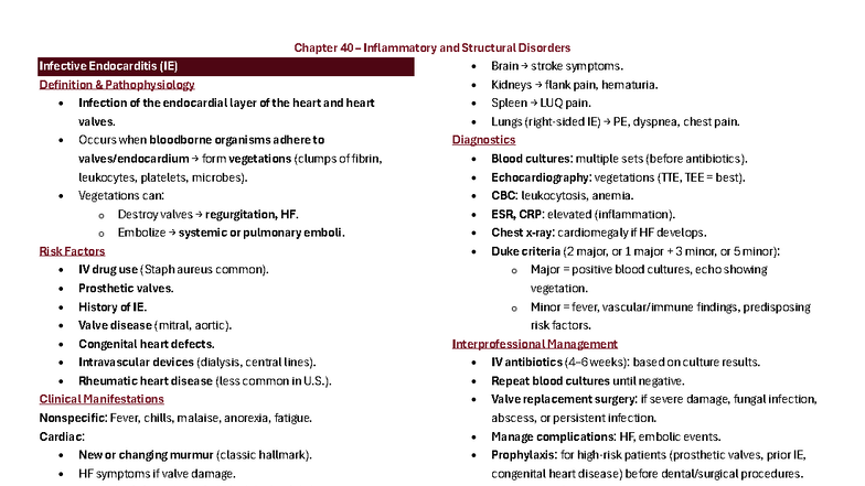 Chapter 40 Notes: Inflammatory and Structural Disorders in Cardiology ...