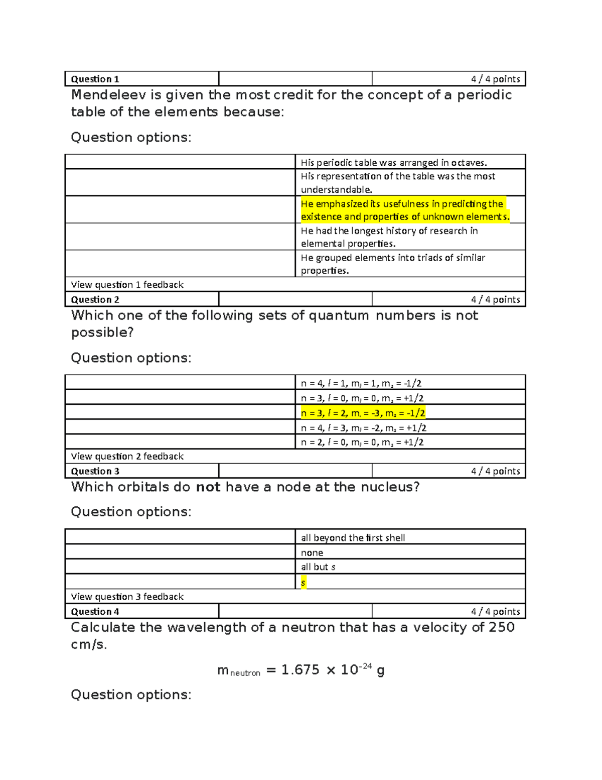 Chem 133 Lesson Quiz 3: Periodic Table & Quantum Numbers - Studocu
