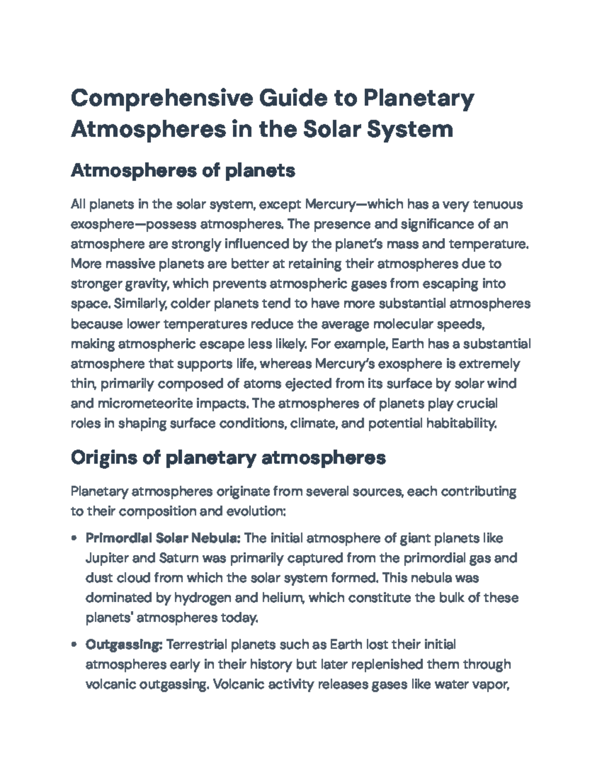 Comprehensive Overview of Planetary Atmospheres in the Solar System ...