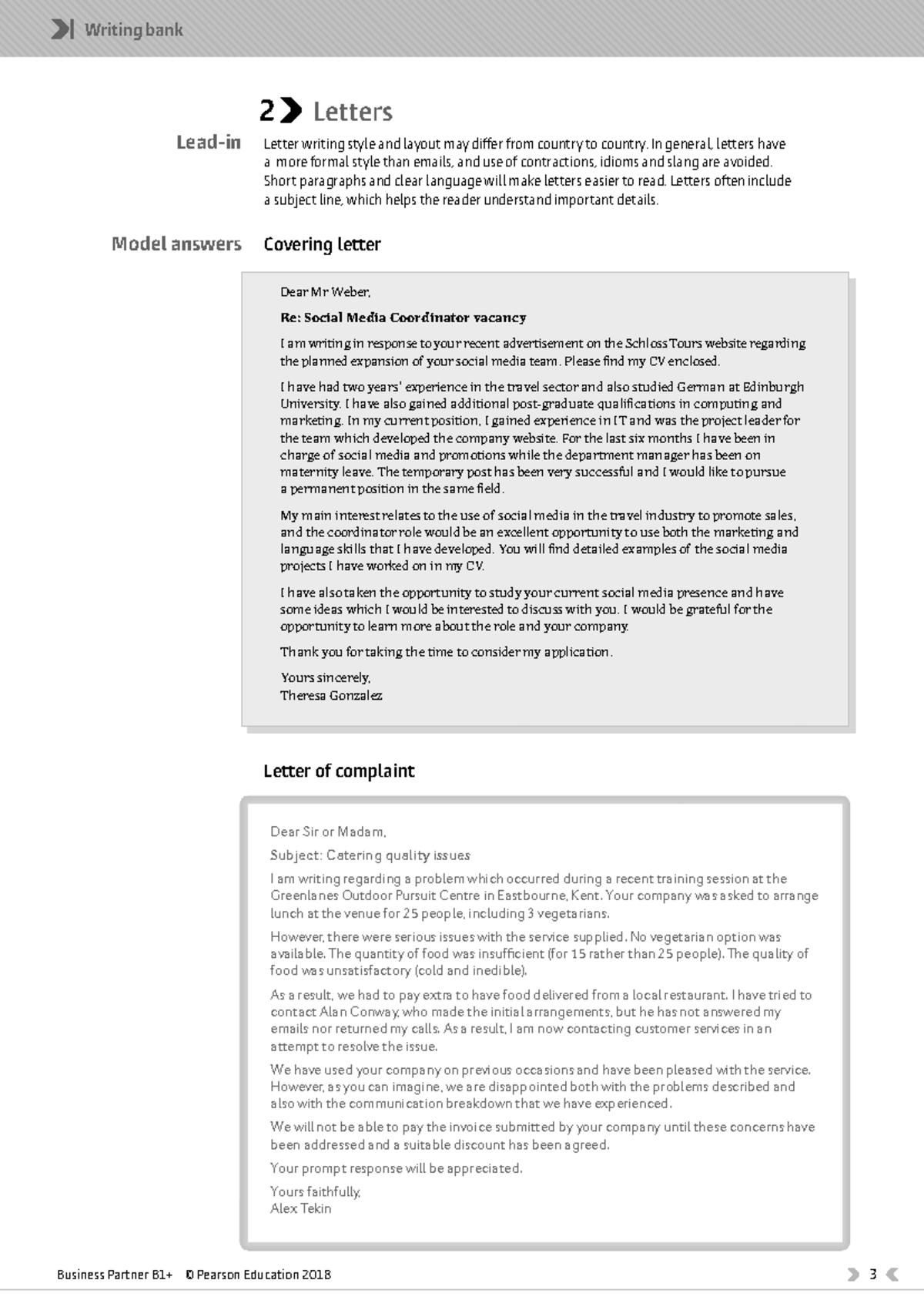Writing UNIT 2: Model Answers for Letters and Formats - Studocu