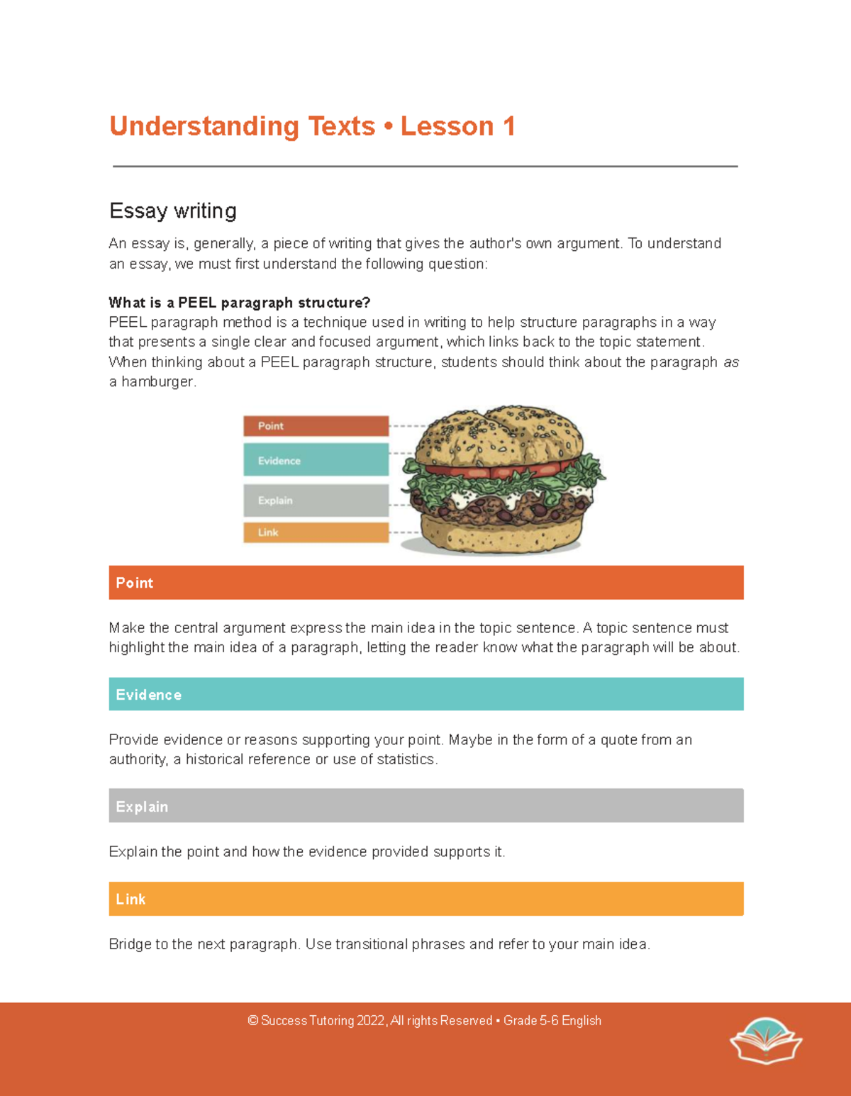 Understanding Texts (ENG101) Lesson 1: PEEL Structure in Essay Writing ...