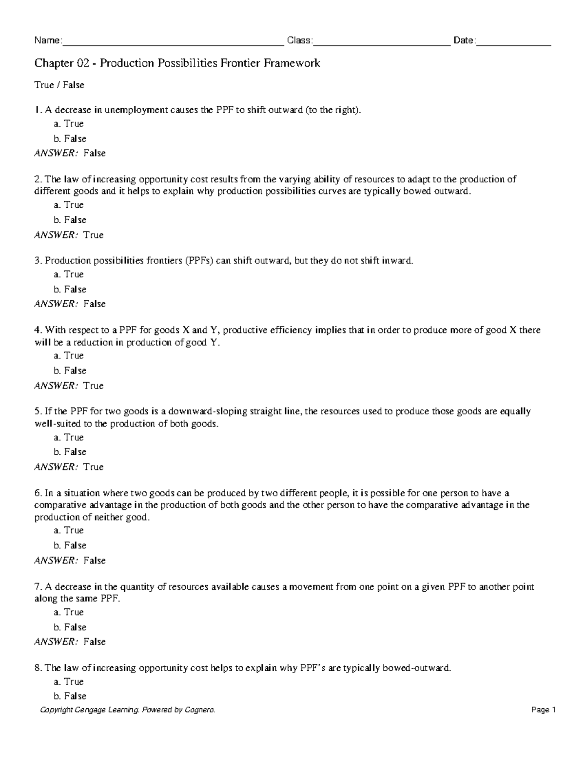 Chapter 02 - PPF Framework: True/False Questions & Answers - Studocu