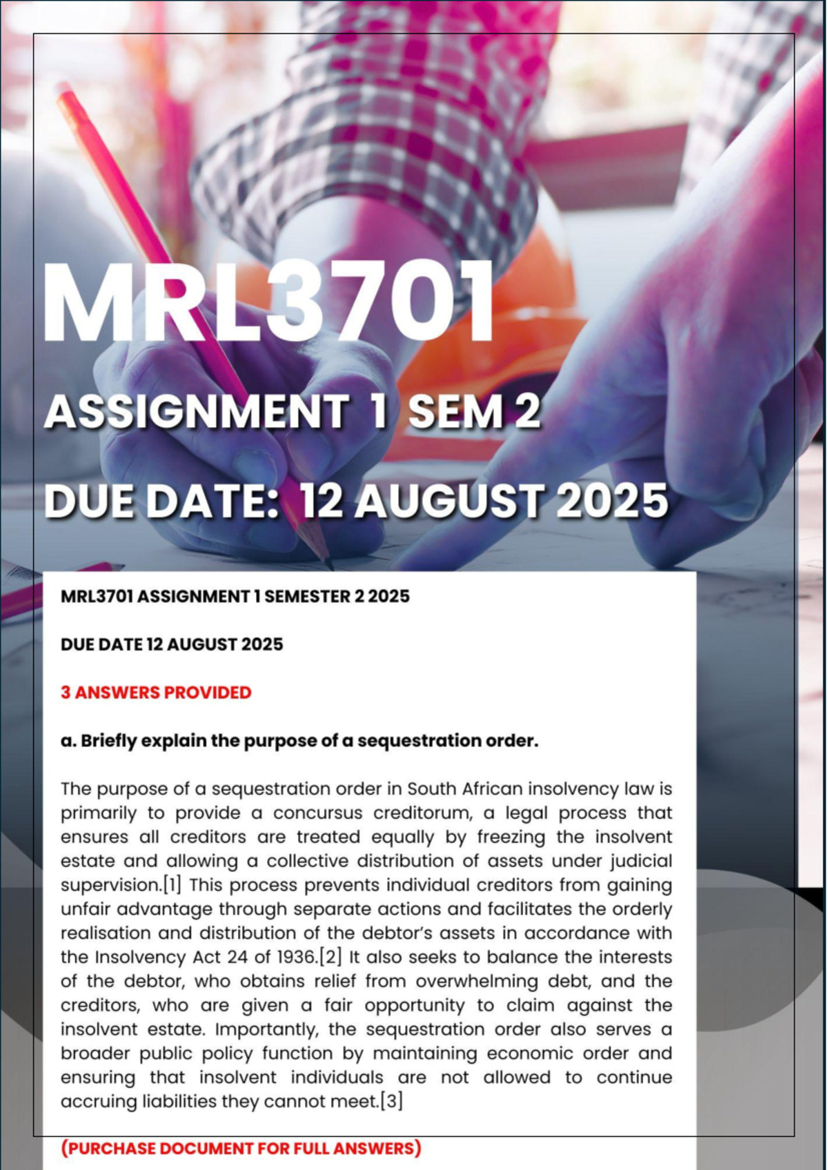 MRL3701 Assignment 1: Sequestration Orders & Case Law Analysis - Studocu