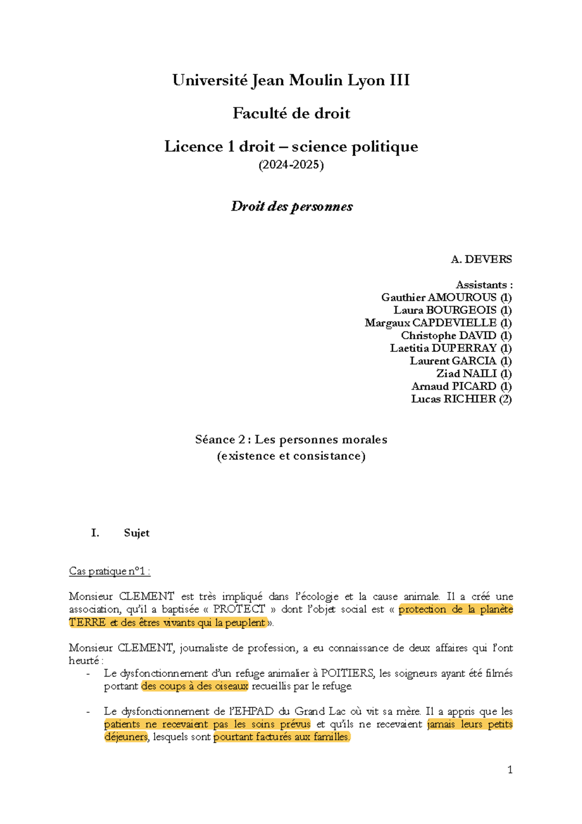 Séance 2 : Droit des personnes morales - TD Licence 1 Droit - Studocu