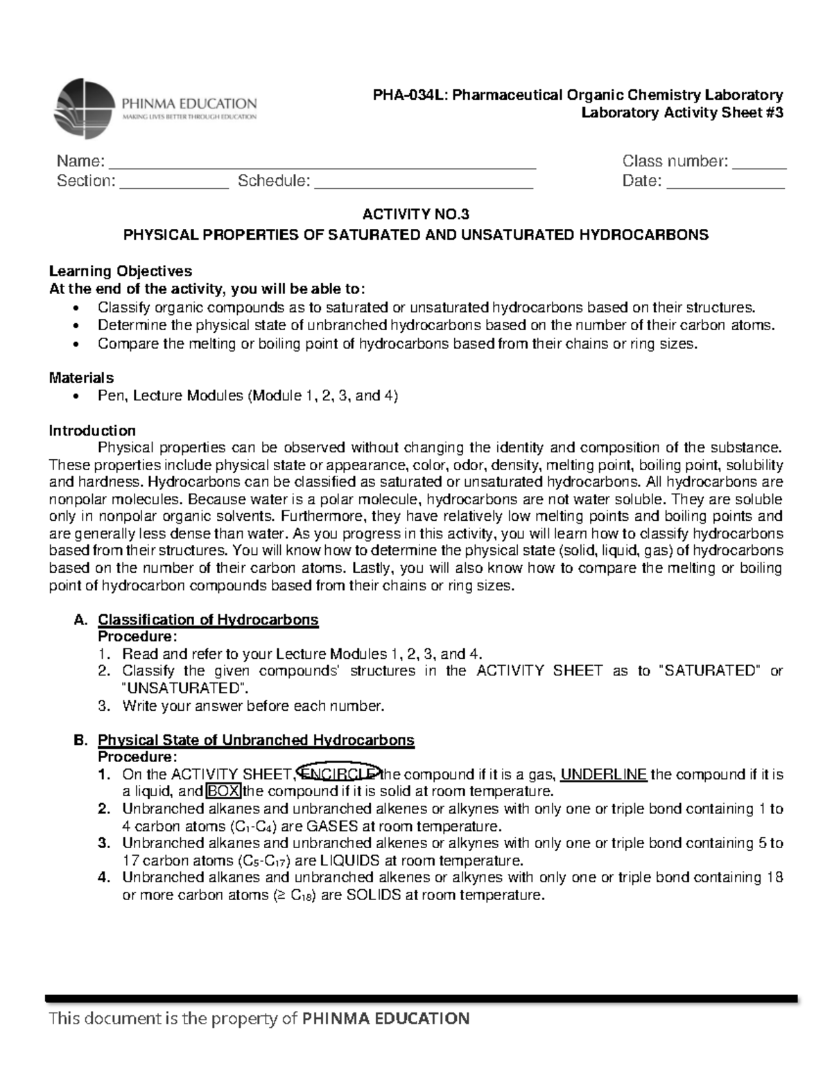LAS3 PHA034L - Exploring Physical Properties of Hydrocarbons - Studocu
