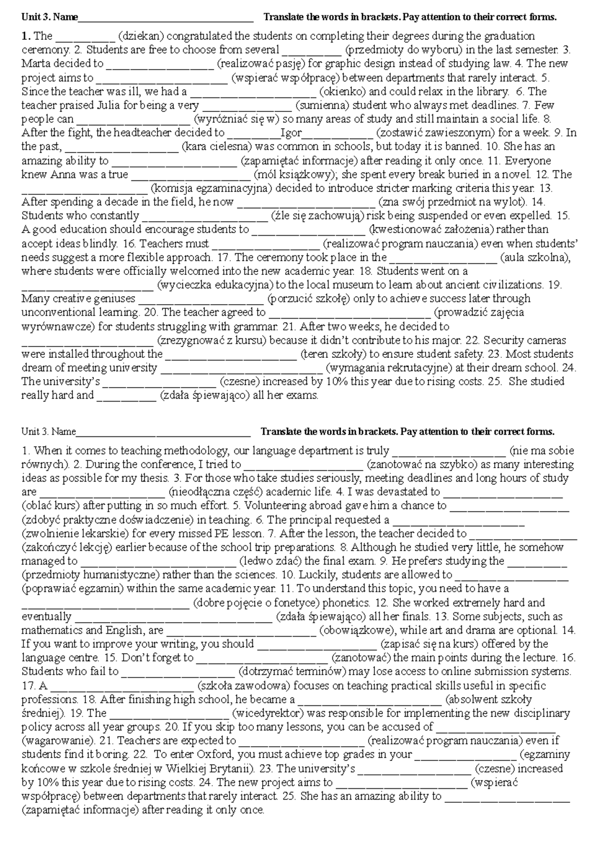Unit 3 Vocabulary Test - Repetytorium MacMillan - Studocu
