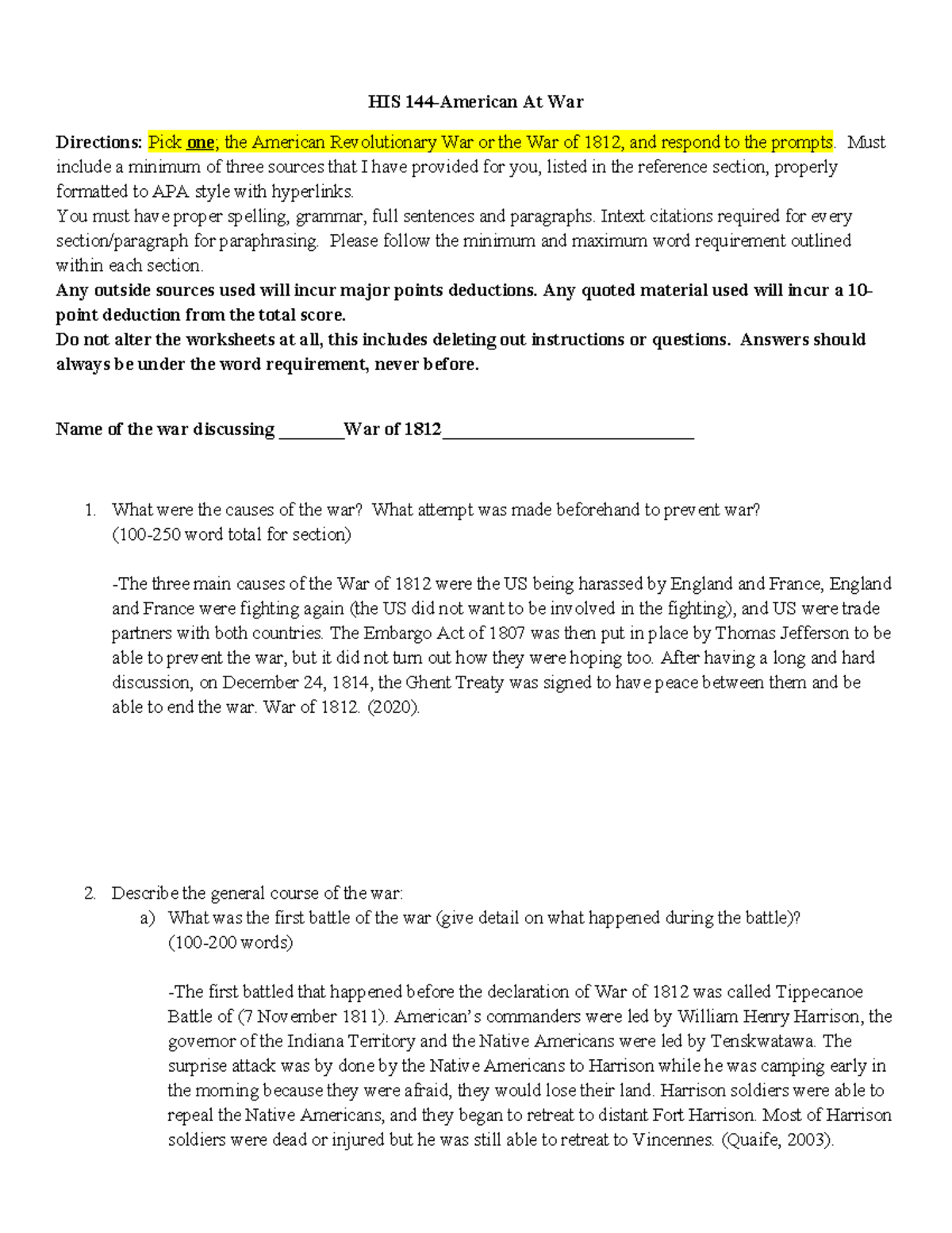 HIS 144 Lesson Notes: The War of 1812 - Causes, Battles, and Outcomes ...