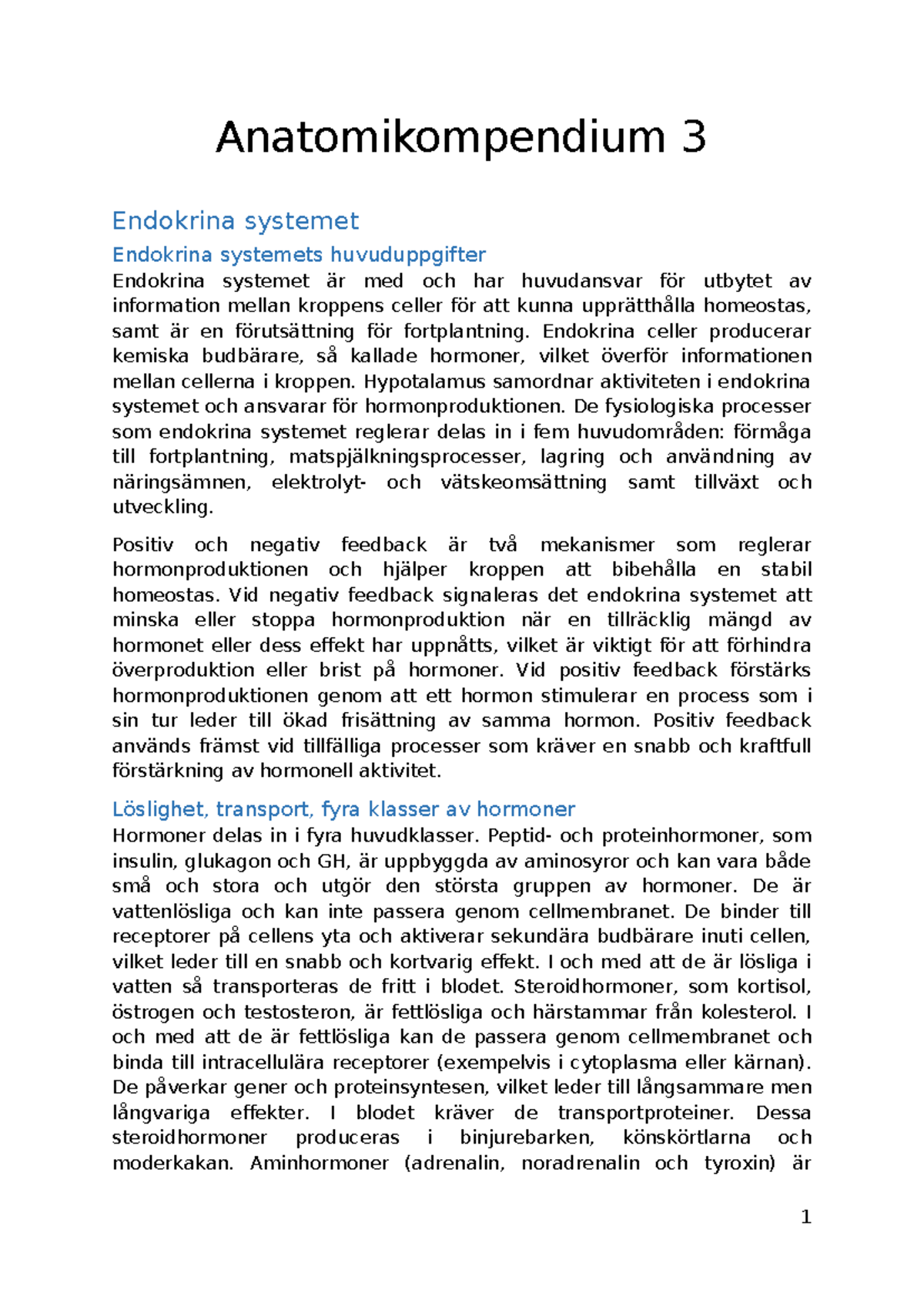 Anatomikompendium 3 - Endokrina Systemets Funktioner och Reglering ...