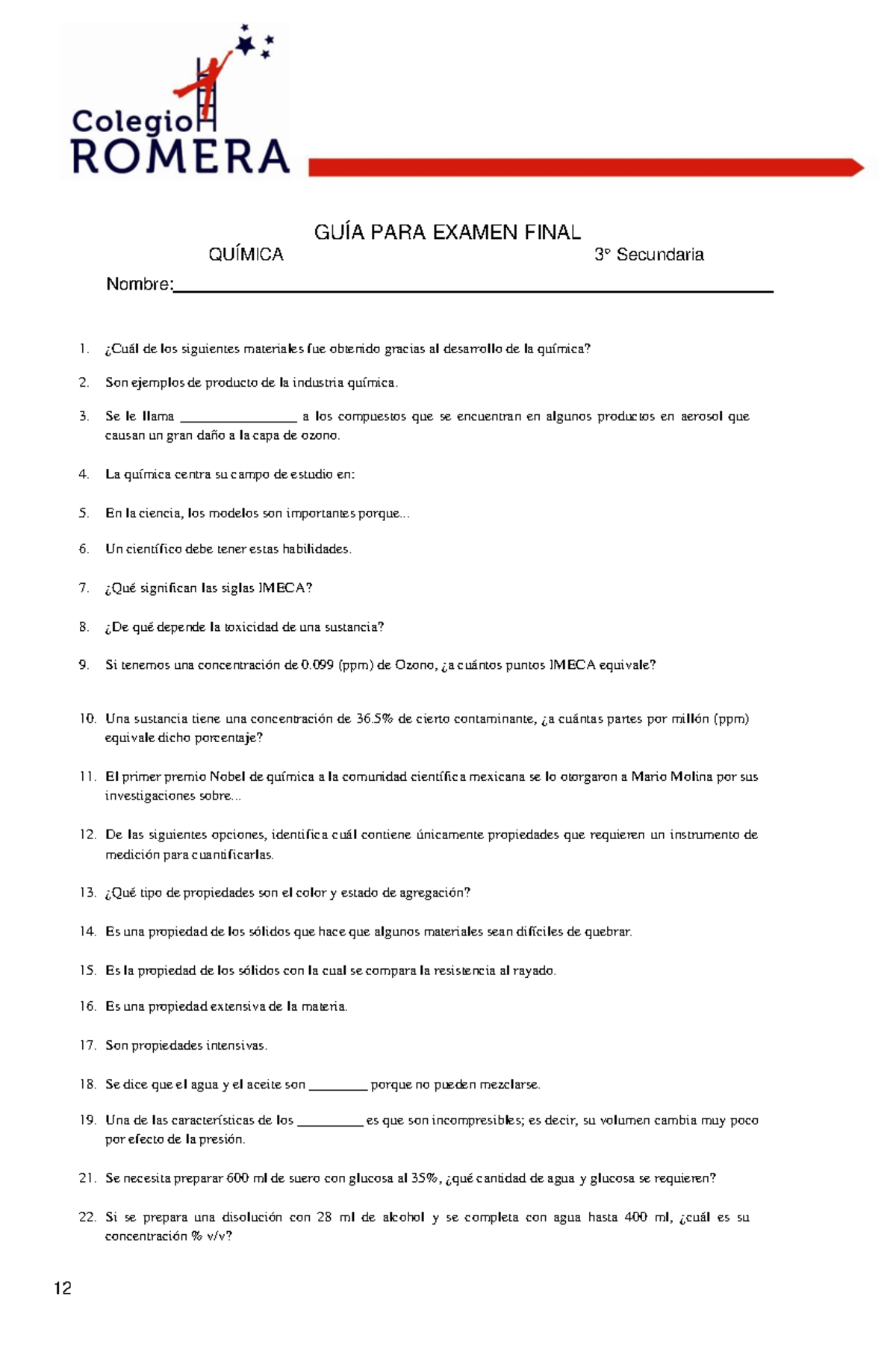 GUÍA DE ESTUDIO PARA EXAMEN FINAL QUÍMICA Secundaria - Studocu