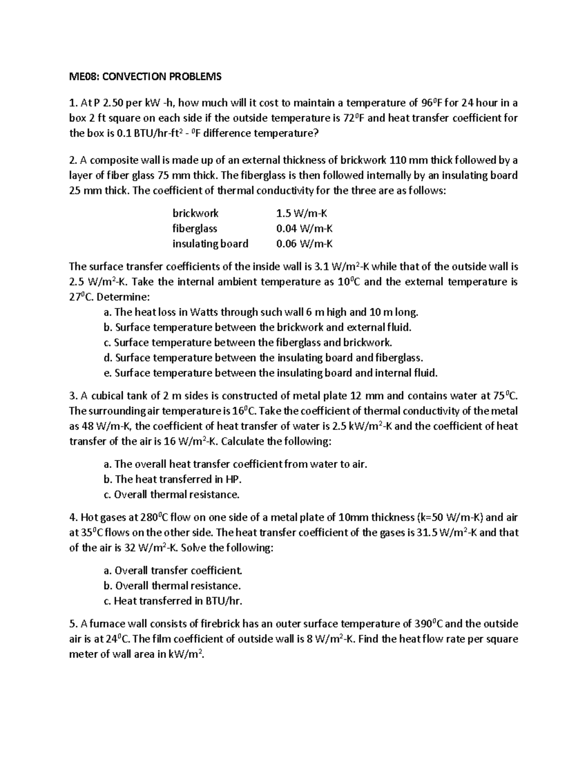 ME08 - Convection Problems: Heat Transfer Calculations and Solutions - Studocu