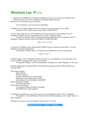 Wireshark Lab: UDP v7 - lab - Wireshark Lab: UDP v7. Select one UDP packet from your trace. From ...