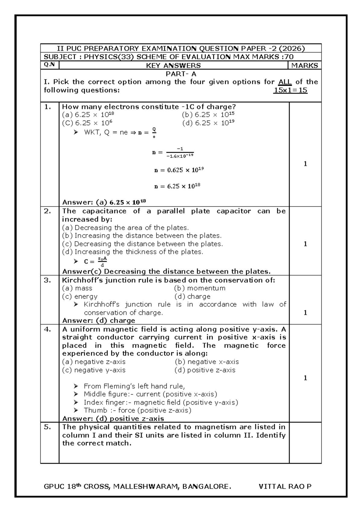 II PUC PHYSICS (33) PREPARATORY EXAM SOLUTIONS (2025) - Studocu
