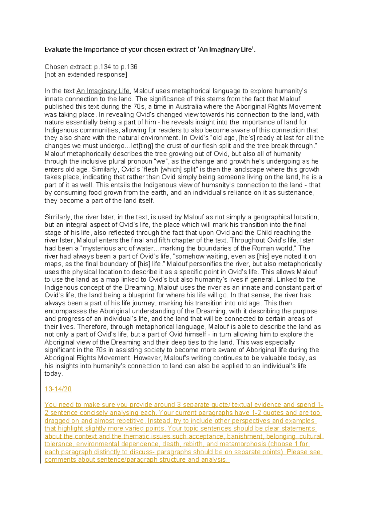 Evaluating Malouf's 'An Imaginary Life': Metaphorical Connections to ...