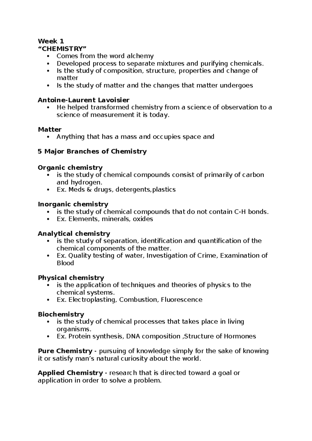 GEN CHEM 3: Week 1 Notes on Matter and Chemistry Principles - Studocu