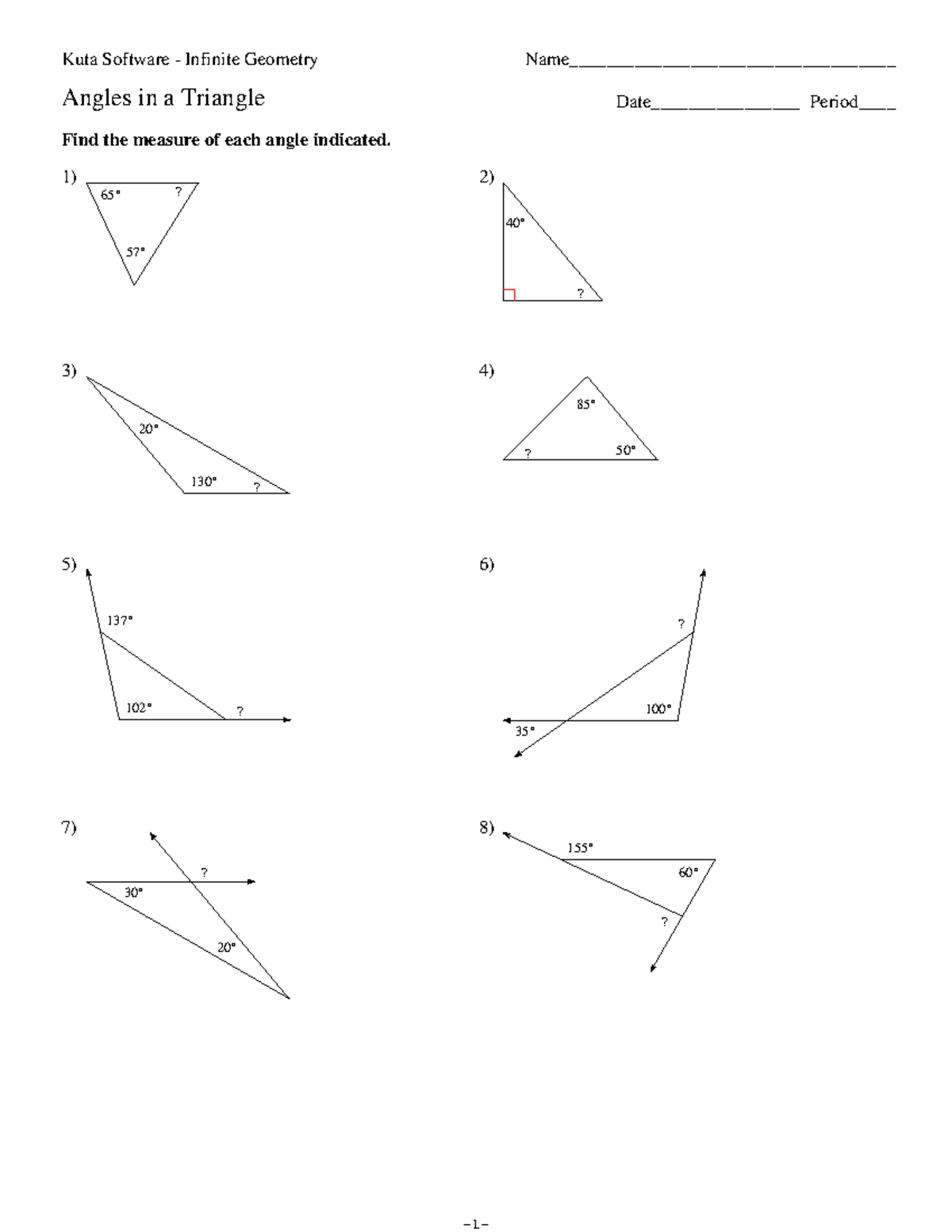 K2L0H181m Geometry Worksheet: Angles in a Triangle Analysis - Studocu