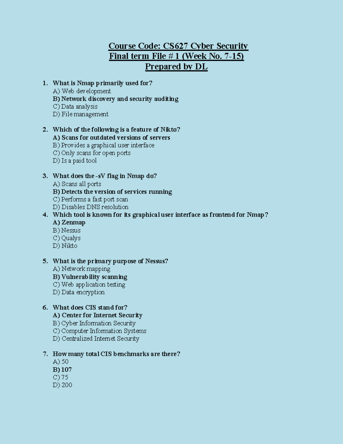 CS627 Cyber Security Final Term MCQ Study Guide - Studocu