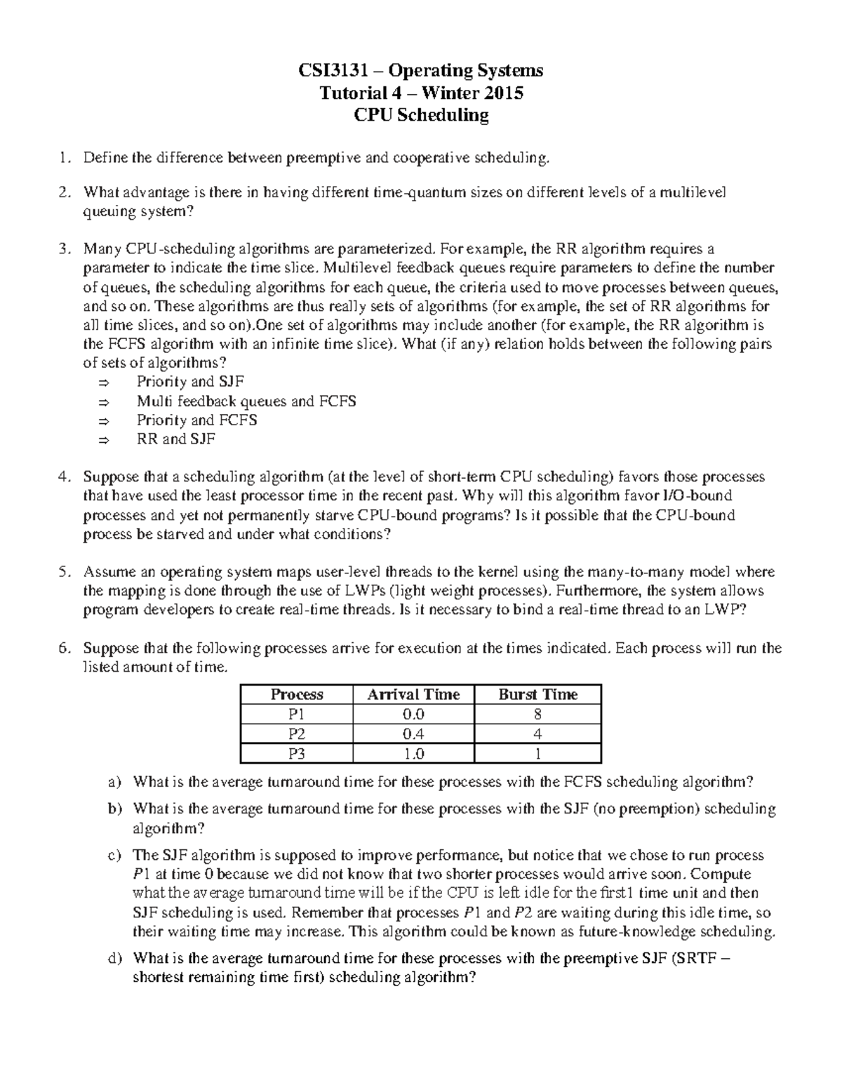CSI3131 Tutorial 4 - tut - CSI3131 – Operating Systems Tutorial 4 ...