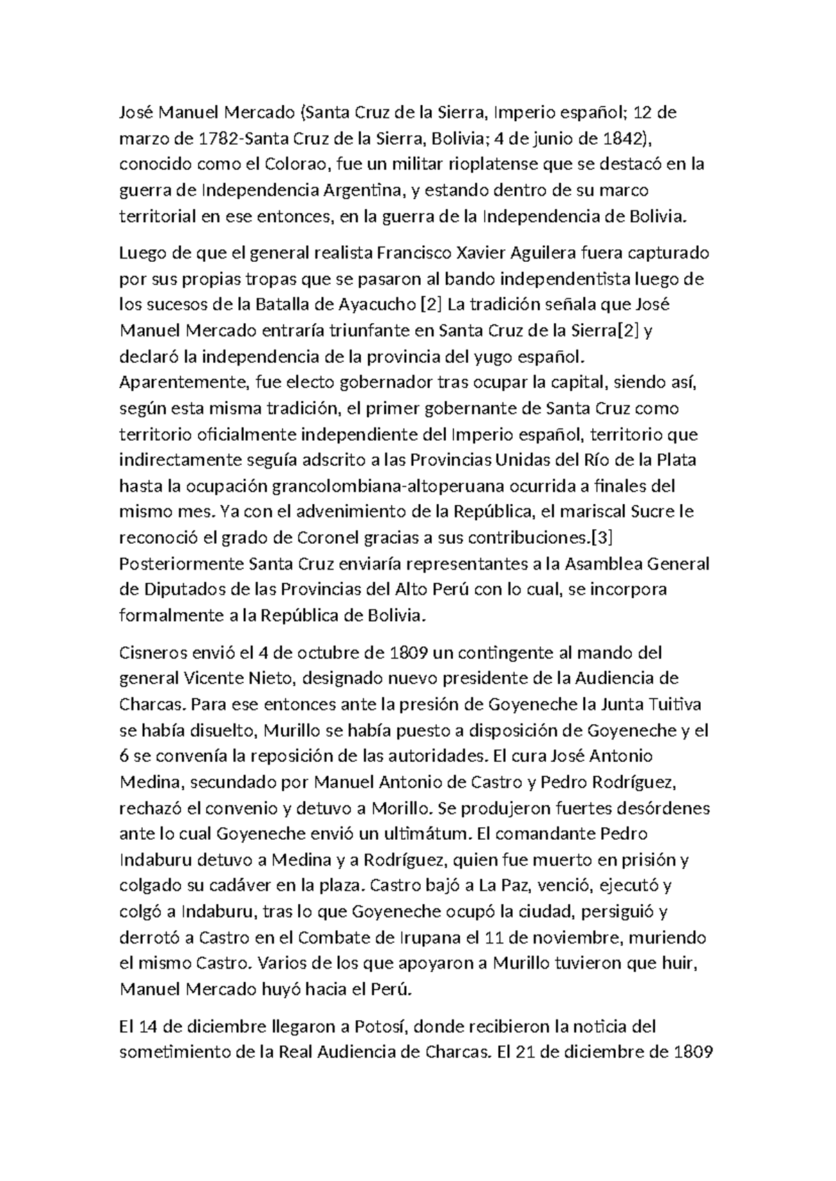 José Manuel Mercado: Héroe de la Independencia Argentina y Bolivia ...