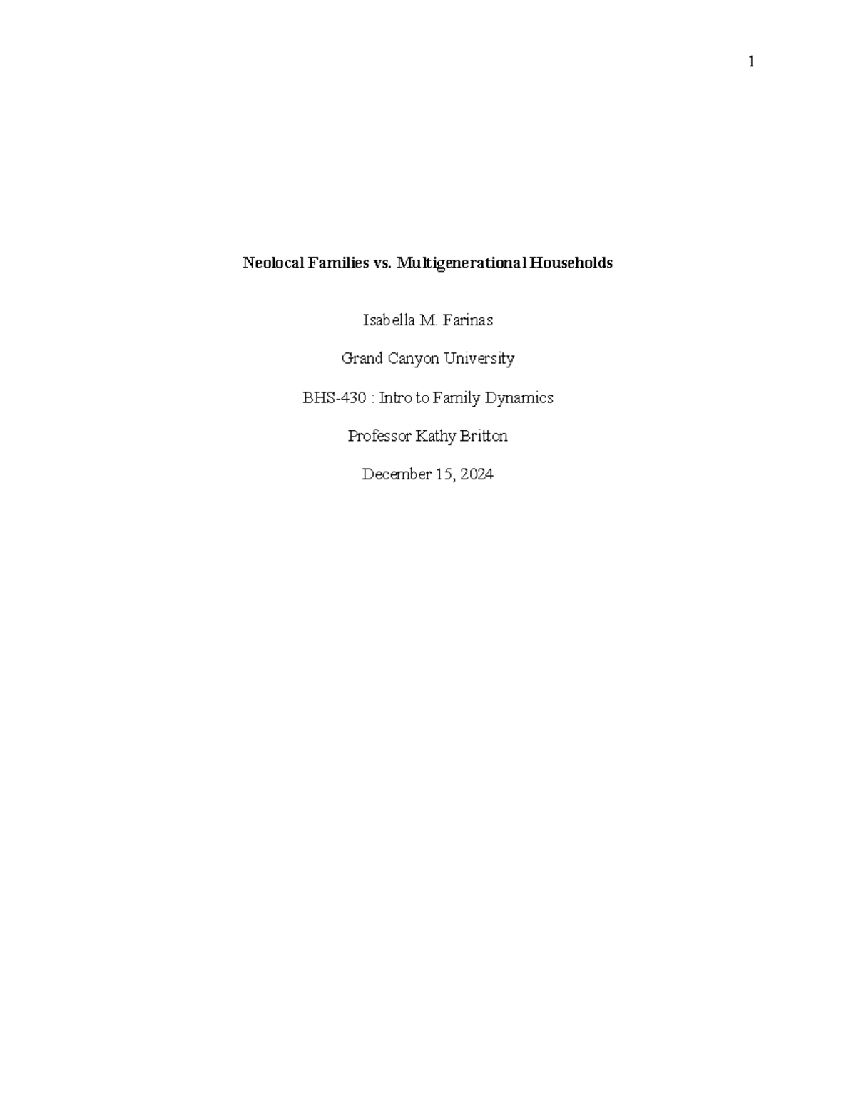 BHS-430: Neolocal vs. Multigenerational Families - Dynamics Explored ...