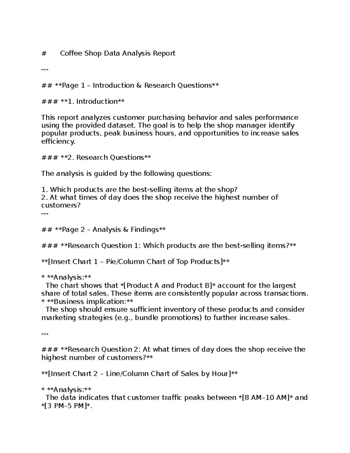 Coffee Shop Data Analysis Report: Customer Behavior Insights - Studocu