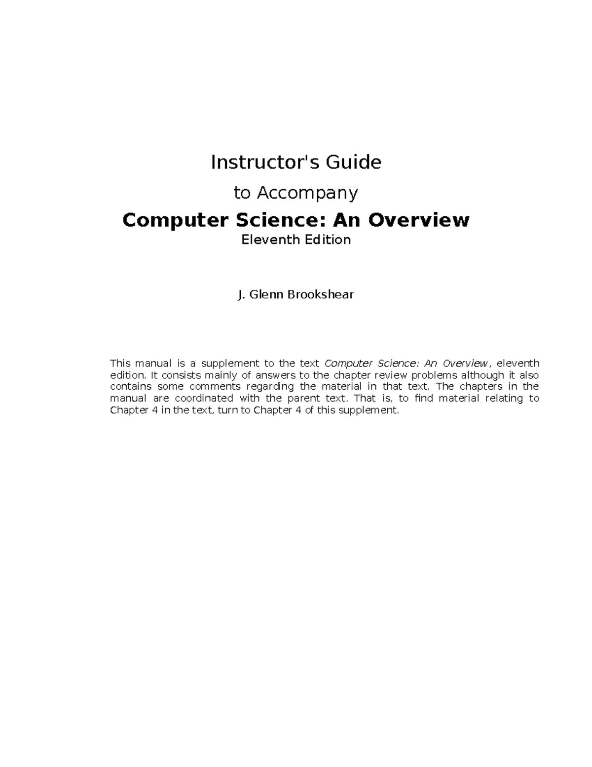 Instr 1100 - Solutions Manual for Computer Science Overview - Studocu