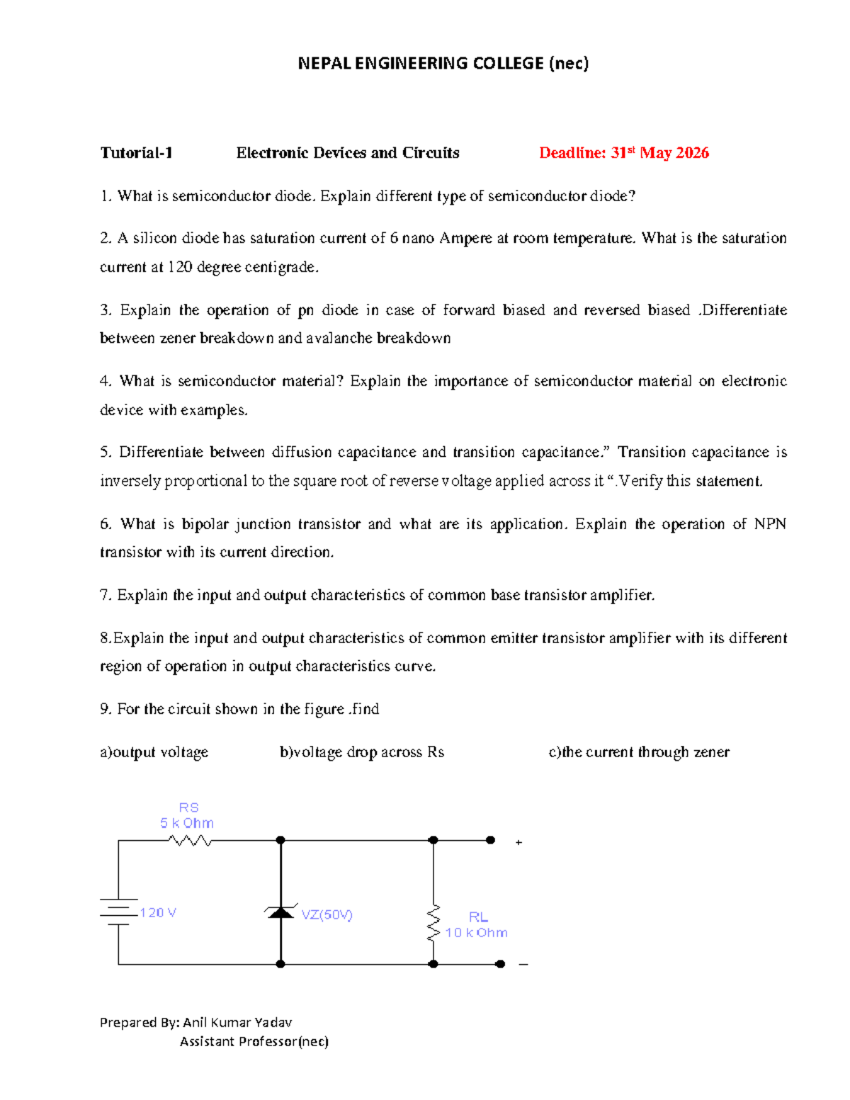 NEC Electronic Devices & Circuits Tutorial 1: Key Concepts & Problems ...