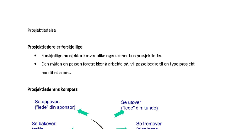 Prosjektledelse: Egenskaper og Strategier for Prosjektledere - Studocu
