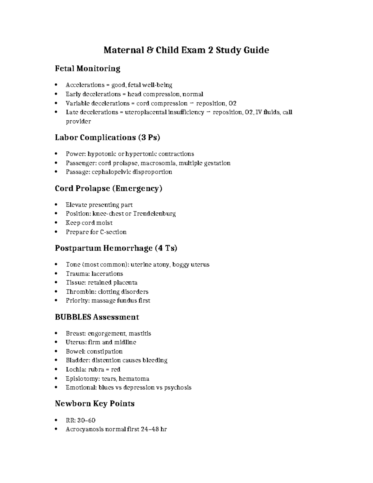 Maternal Child Exam 2 Study Guide: Fetal Monitoring & Labor ...