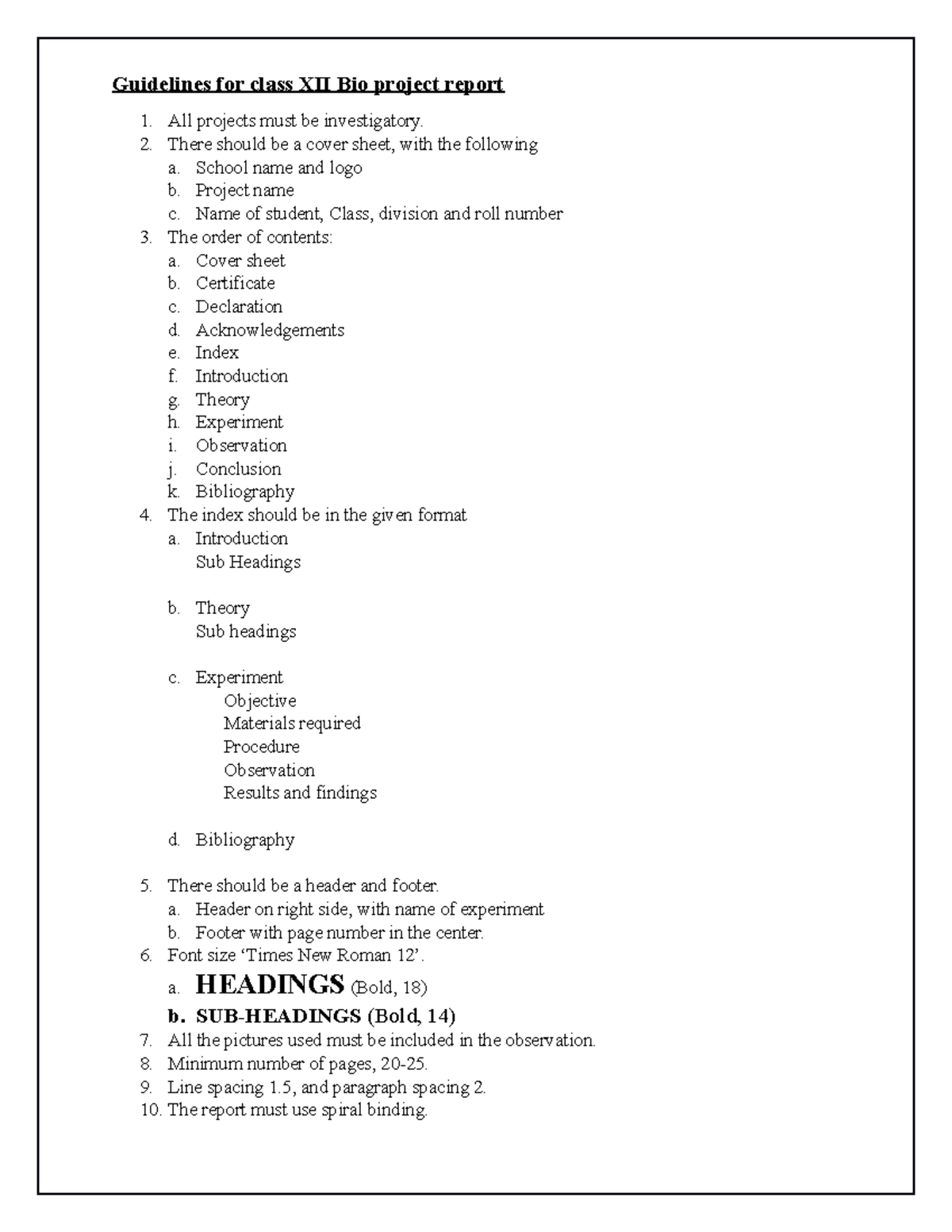 Guidelines for XII Bio Project Report: Structure & Requirements ...