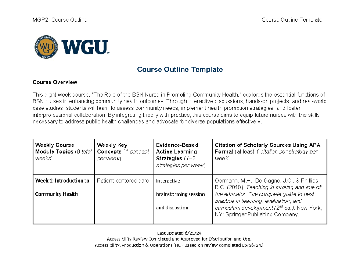 Course Outline Template c919 - Course Outline Template Course Overview ...