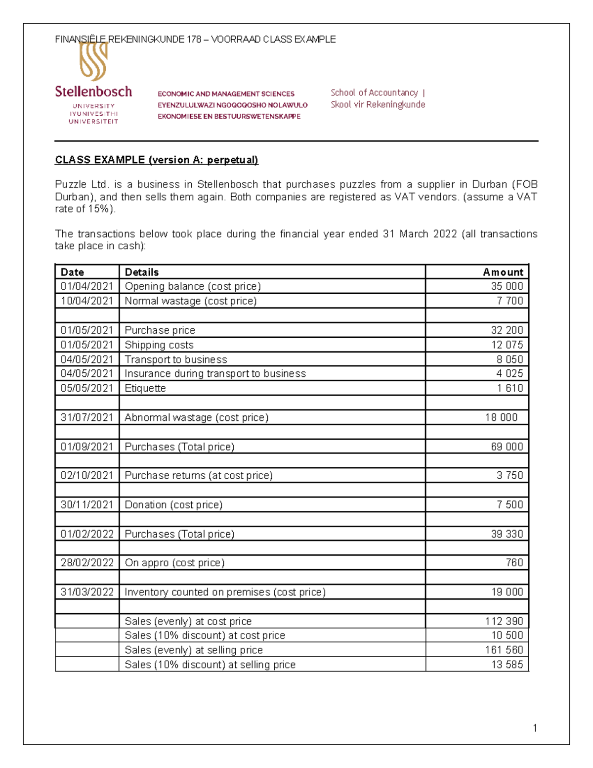 Inventory Class Example: General Journal Entries for Puzzle Ltd. (2022 ...