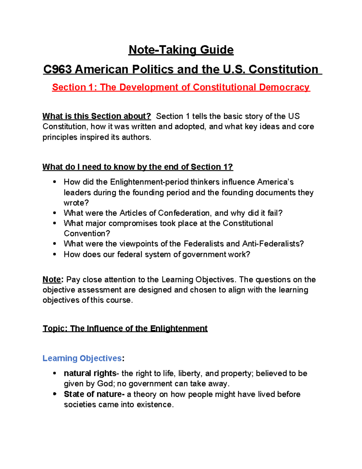 C963 Civil Rights & Liberties: Learning Guide on Constitutional ...