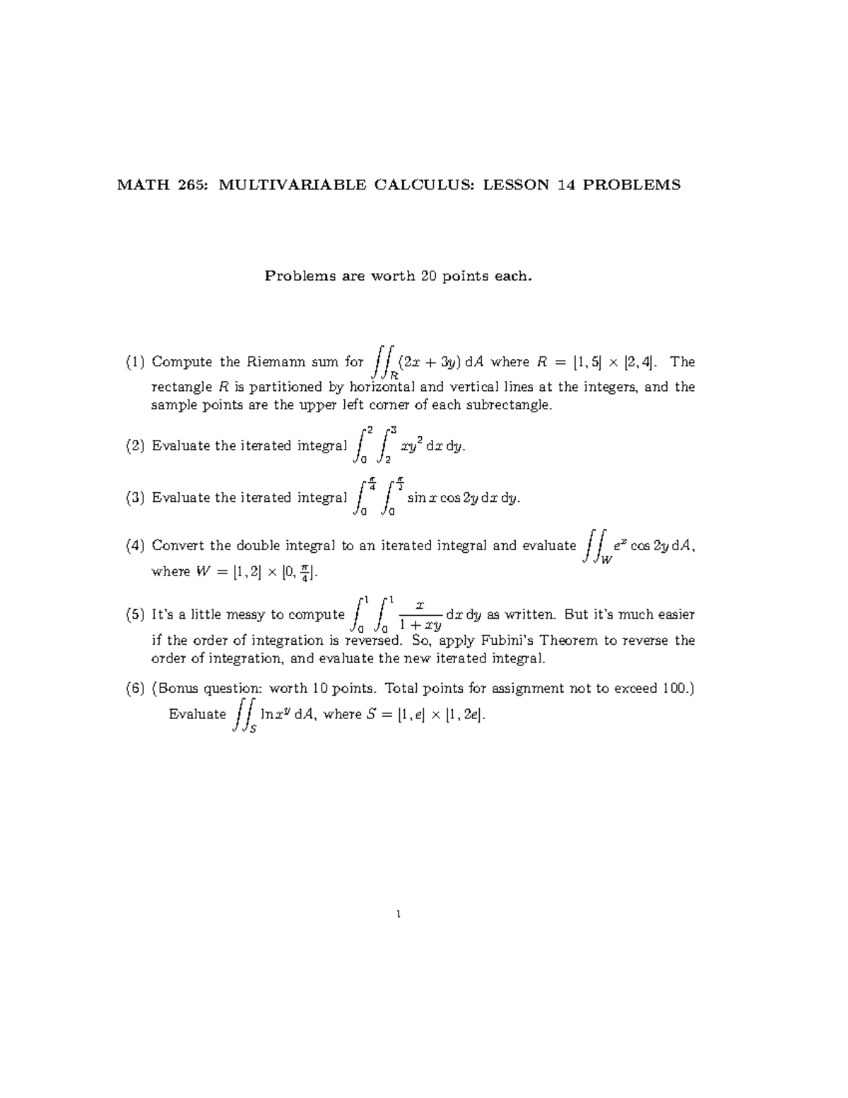 MATH 265: Multivariable Calculus Lesson 14 Problem Set - Studocu