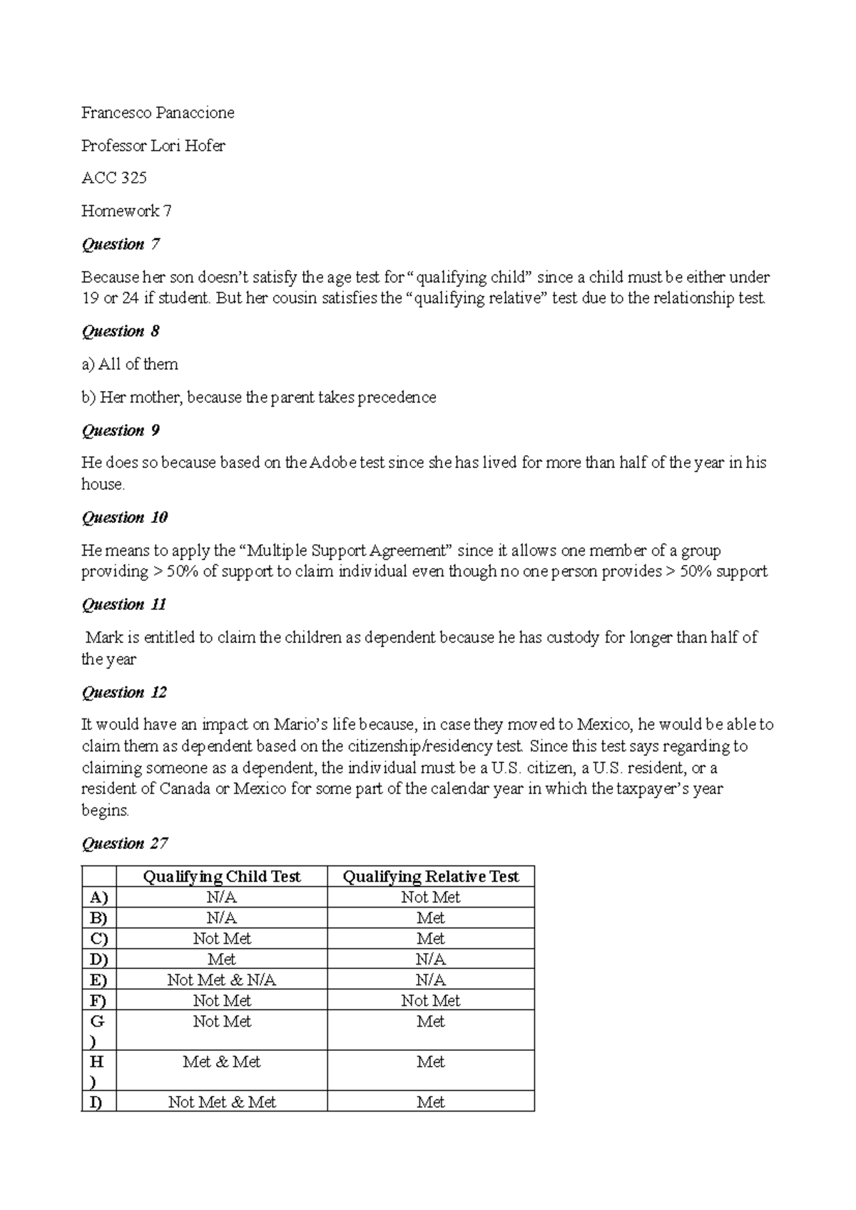 ACC 325 Federal Taxation 1 Homework 7 Summary & Key Concepts - Studocu