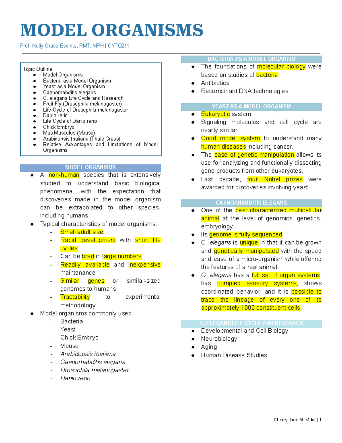 Model Organisms in Biology: Key Insights and Applications (CYTO) - Studocu