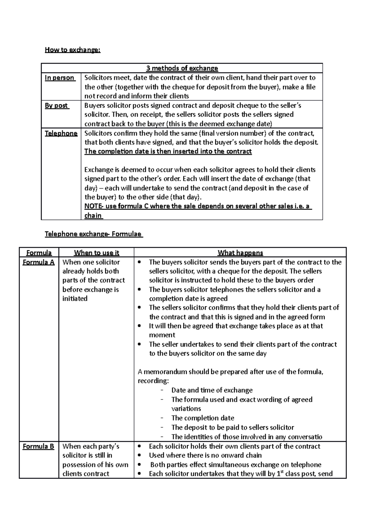 10. Methods and Formulas for Exchange in Property Transactions - Studocu