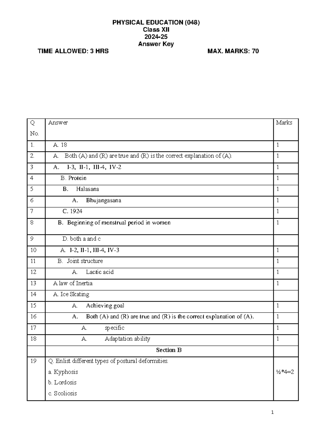 PHYSICAL EDUCATION (048) Class XII Final Exam Answer Key - Studocu