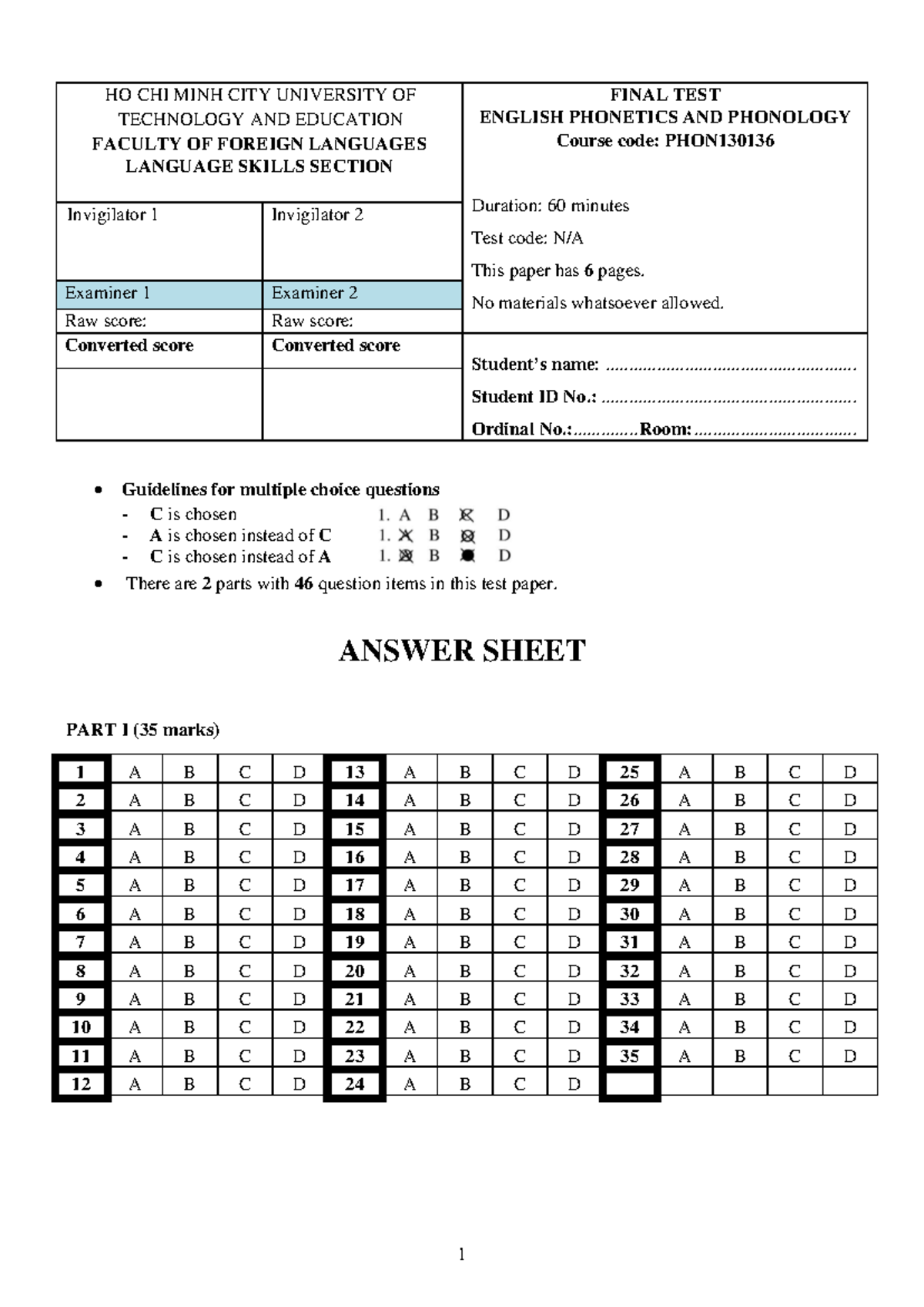 Final Exam PHON 2021: English Phonetics & Phonology Test Paper - Studocu
