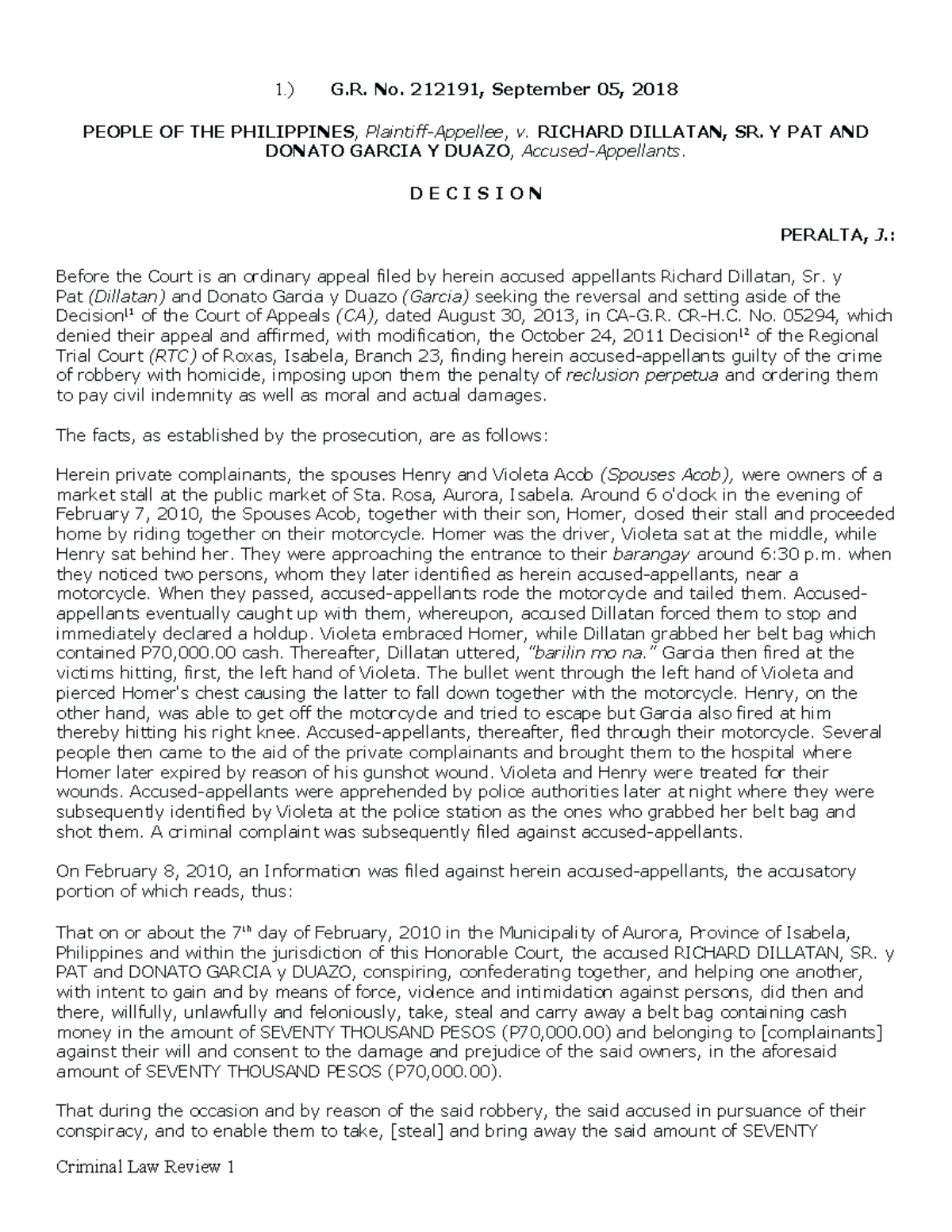 Crim Rev Post MT 2 - Case Study on Robbery with Homicide - Studocu