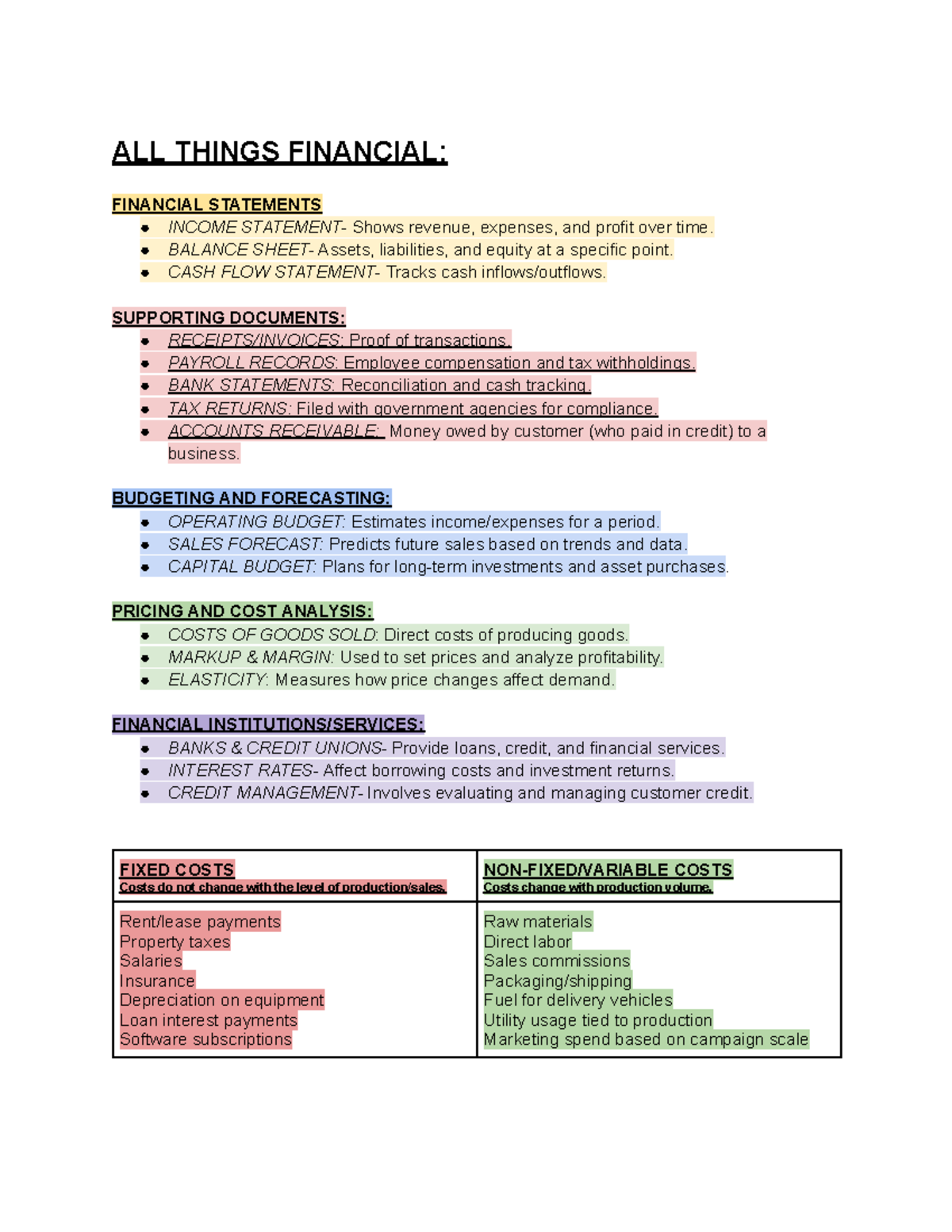 Financial Statements & Budgeting Notes - DECA Course Materials - Studocu