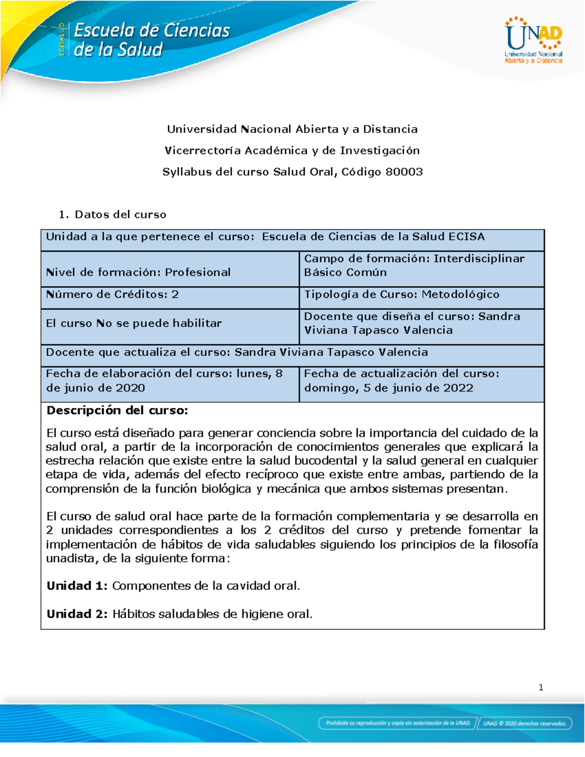 Syllabus curso salud oral 80003 - Universidad Nacional Abierta y a ...
