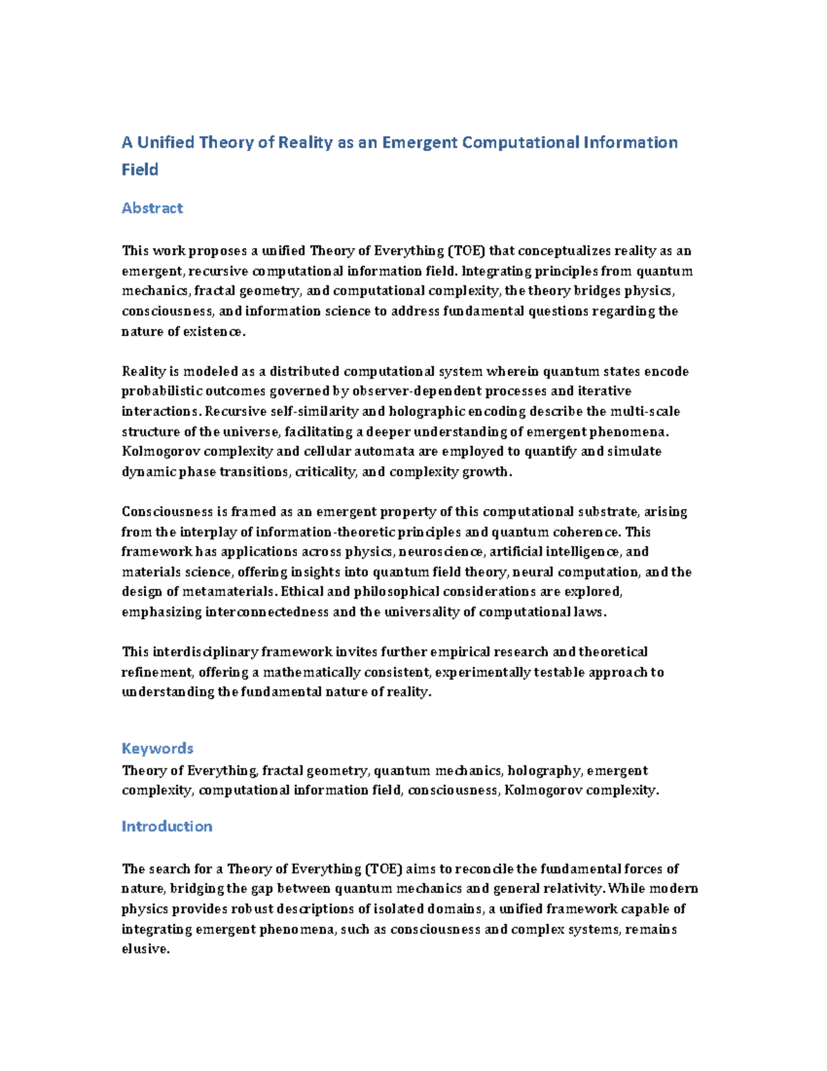 Unified Theory of Everything: Emergent Computational Information Field ...