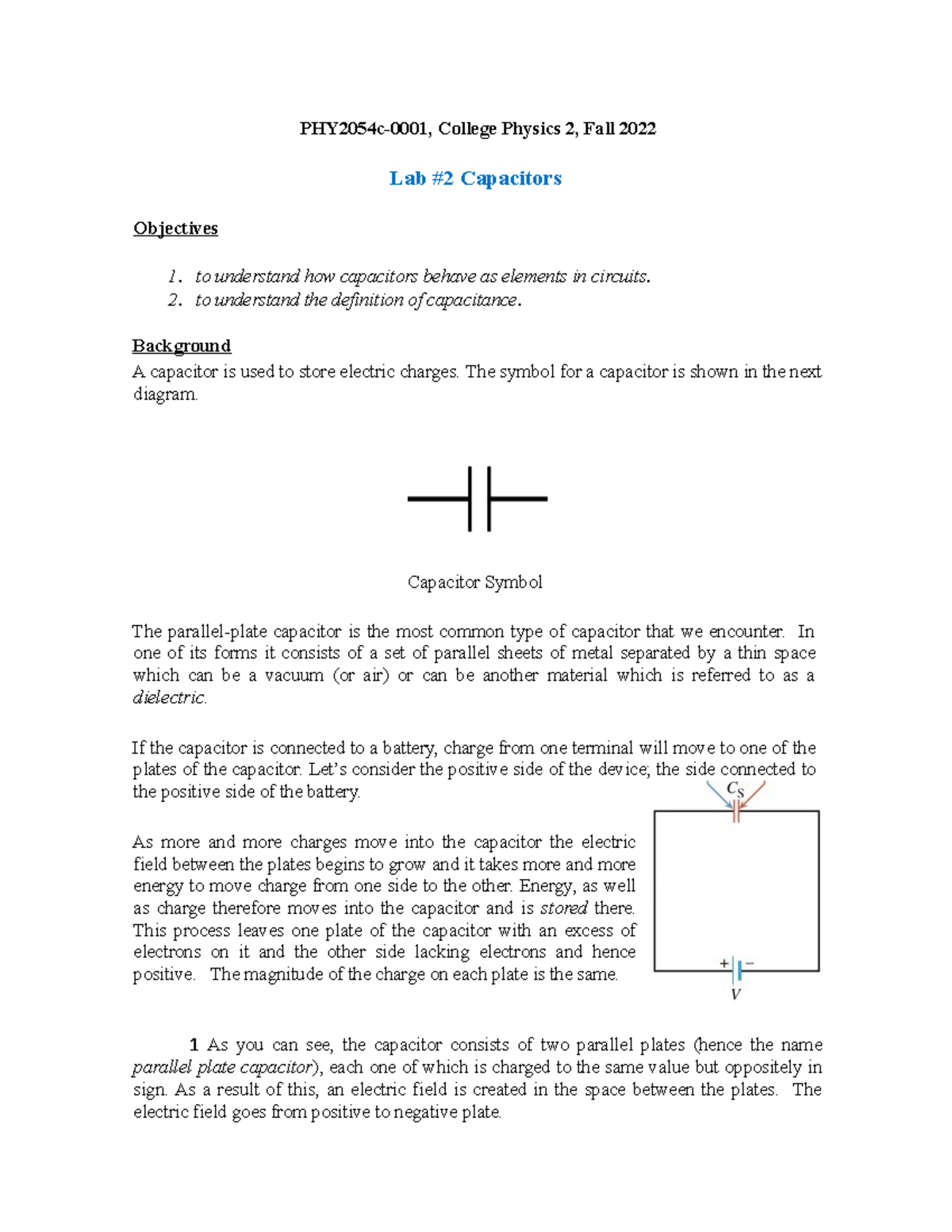 Lab 2 Part B - Capacitance lab report - PHY2054c-0001, College Physics ...