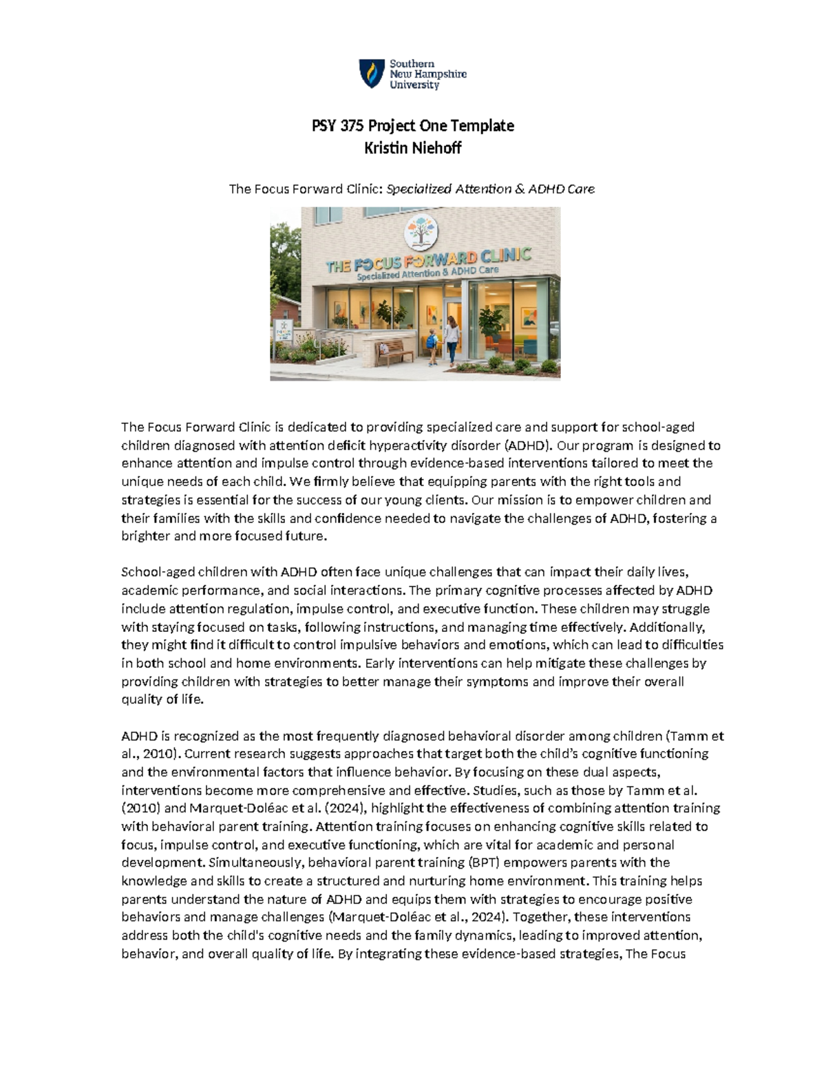 PSY 375 Project One: ADHD Care Strategies at The Focus Forward Clinic ...